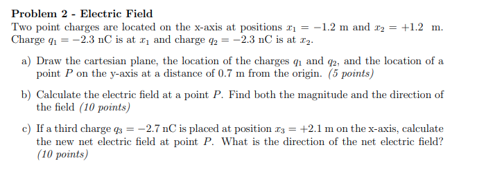 Solved Problem 2 - Electric Field Two point charges are | Chegg.com