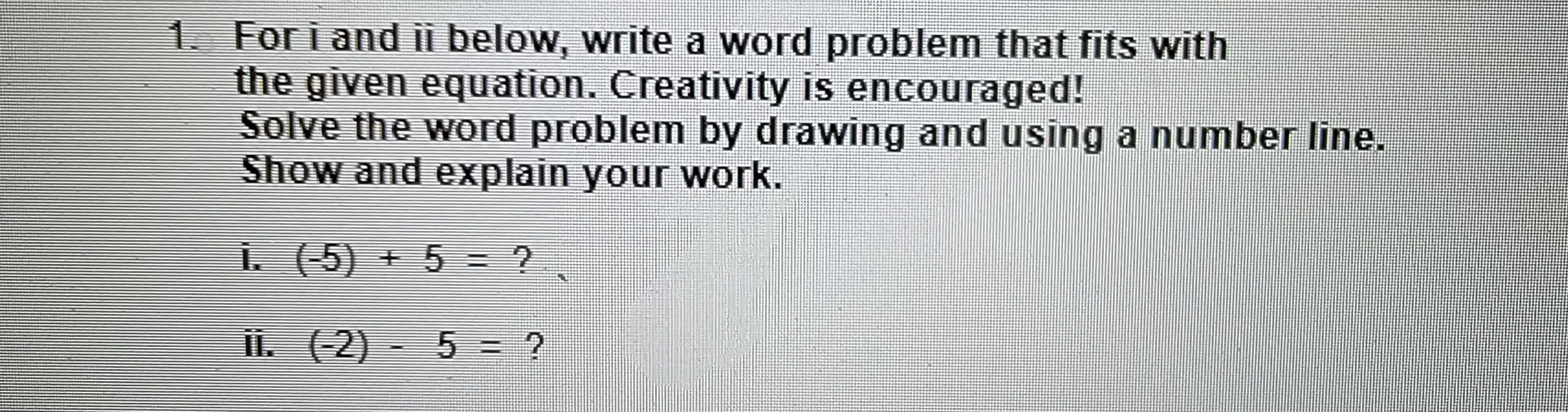 Solved 1. For i and ii below, write a word problem that fits | Chegg.com