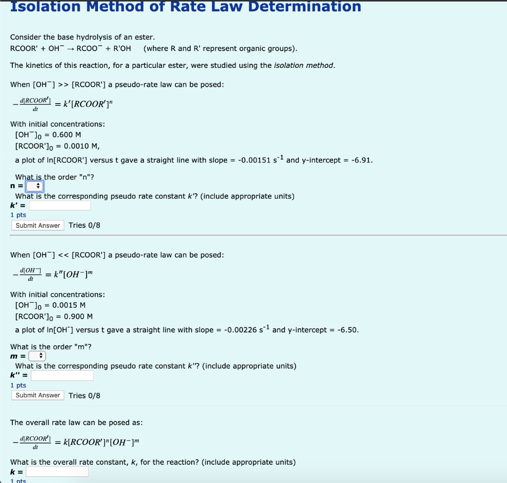 Solved Isolation Method of Rate Law Determination Consider | Chegg.com
