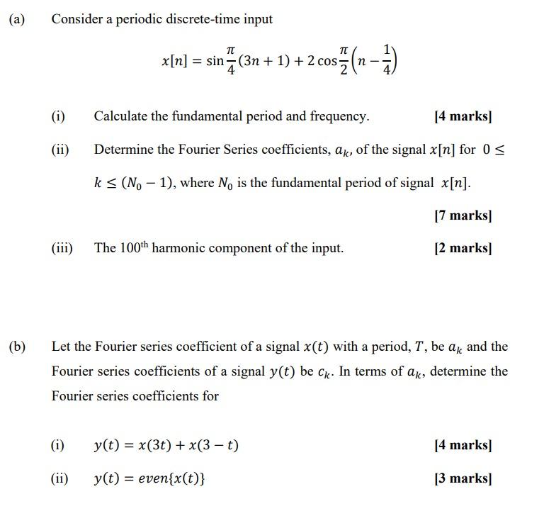 Solved (a) Consider a periodic discrete-time input TT x[n] = | Chegg.com