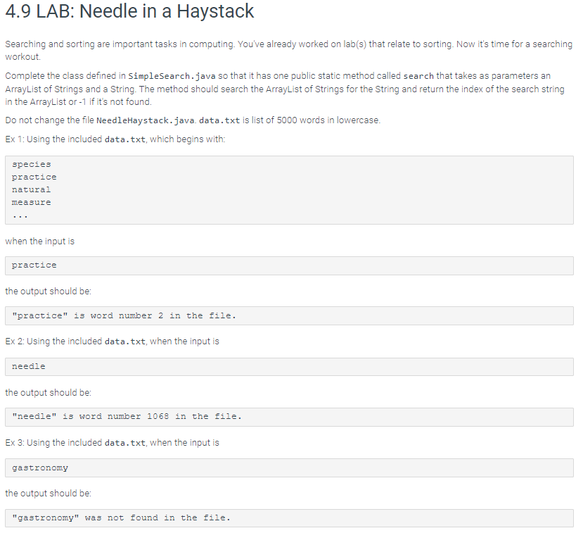 Solved 4.9 LAB: Needle in a Haystack Searching and sorting | Chegg.com