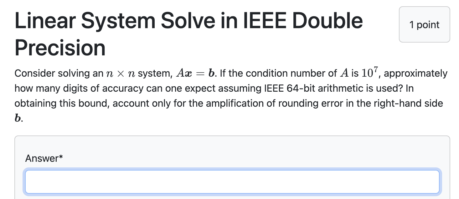 Solved Linear System Solve in IEEE Double Precision Consider | Chegg.com