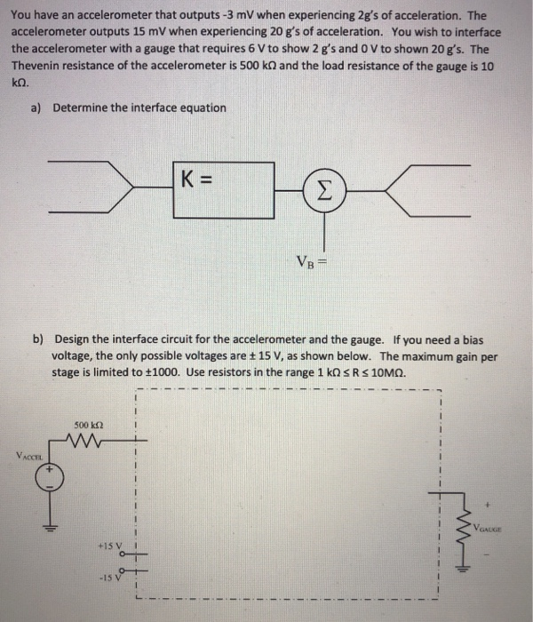 Solved You have an accelerometer that outputs -3 mV when | Chegg.com