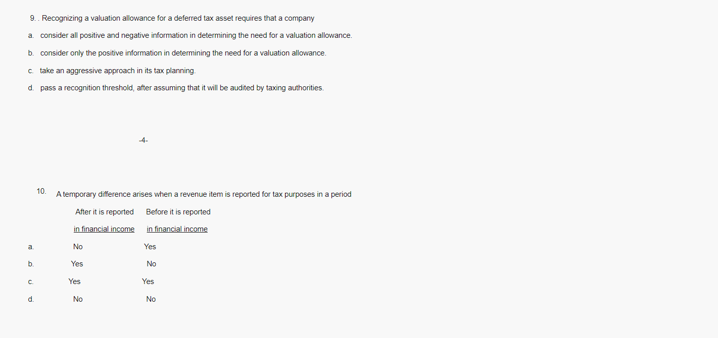 Solved 9. Recognizing a valuation allowance for a deferred | Chegg.com
