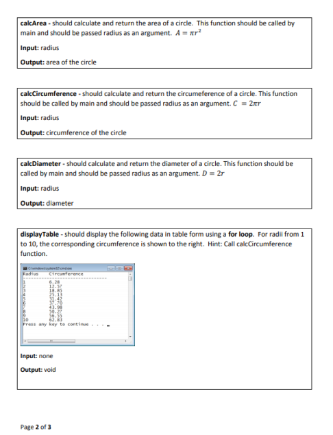 calcArea - should calculate and return the area of a | Chegg.com