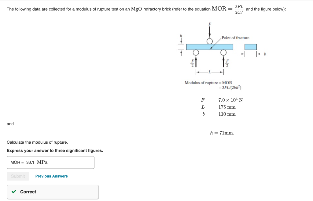 Solved The following data are collected for a modulus of | Chegg.com