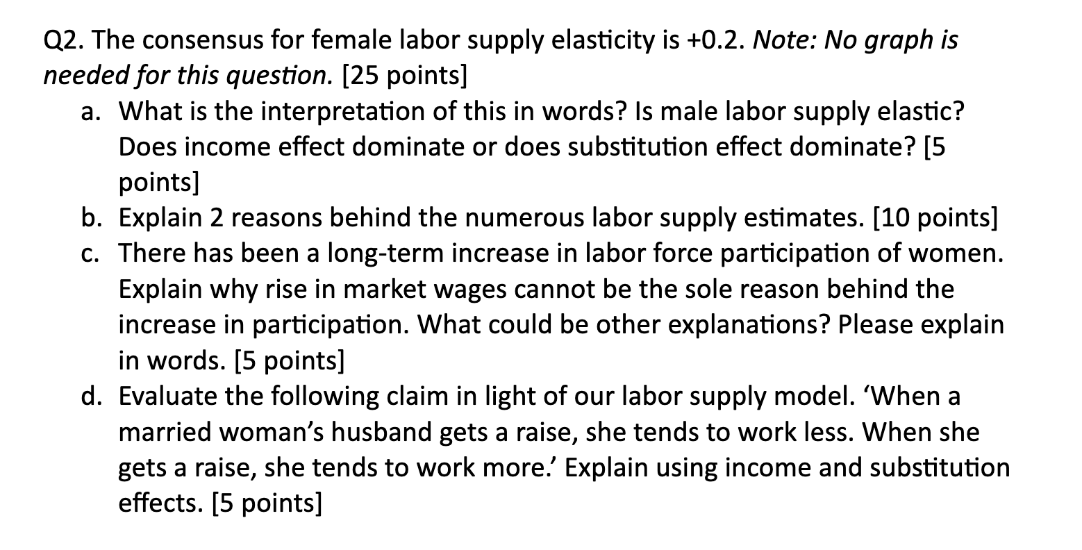Solved Q2. The consensus for female labor supply elasticity | Chegg.com