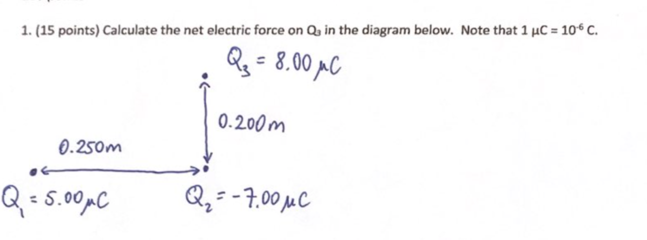 Solved 1. (15 points) Calculate the net electric force on Q3 | Chegg.com