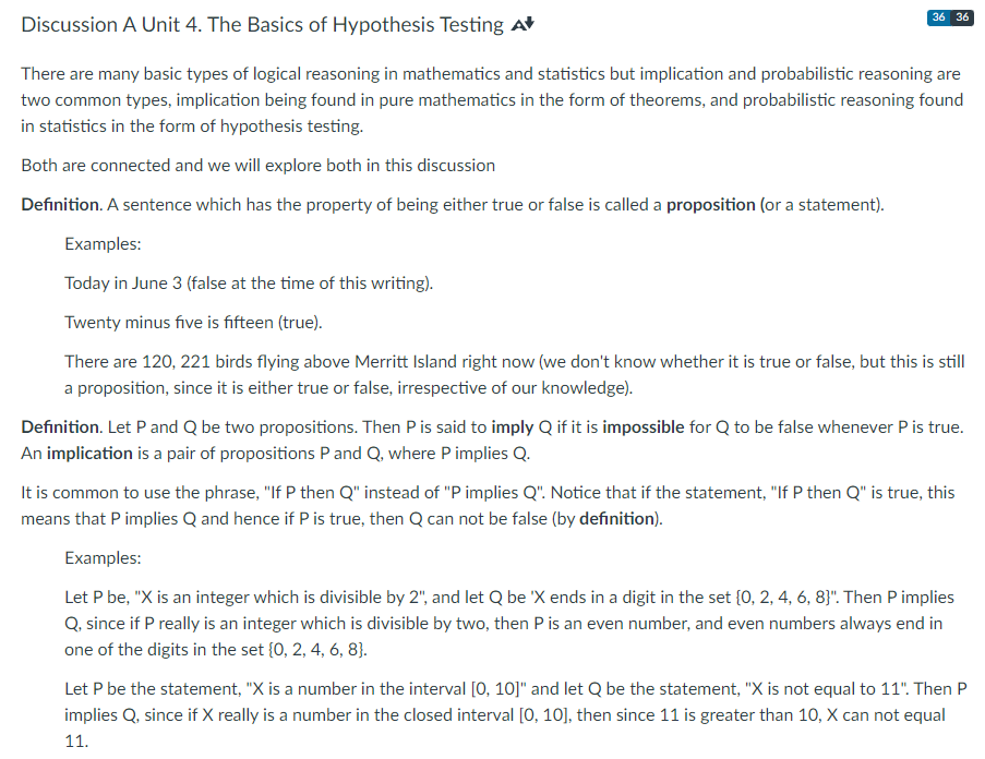 Solved 36 36 Discussion A Unit 4. The Basics of Hypothesis | Chegg.com