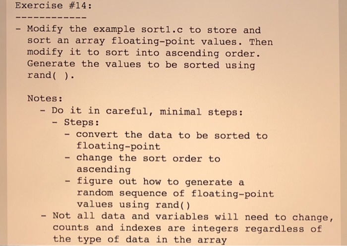 Solved Modify example sort1.c to store and sort an array | Chegg.com