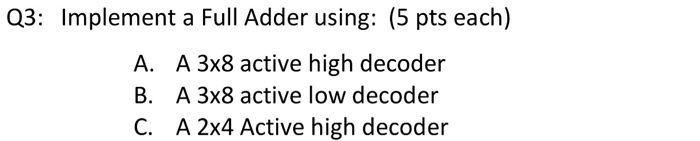 Solved Implement a Full Adder using: A. A 3 times 8 active | Chegg.com