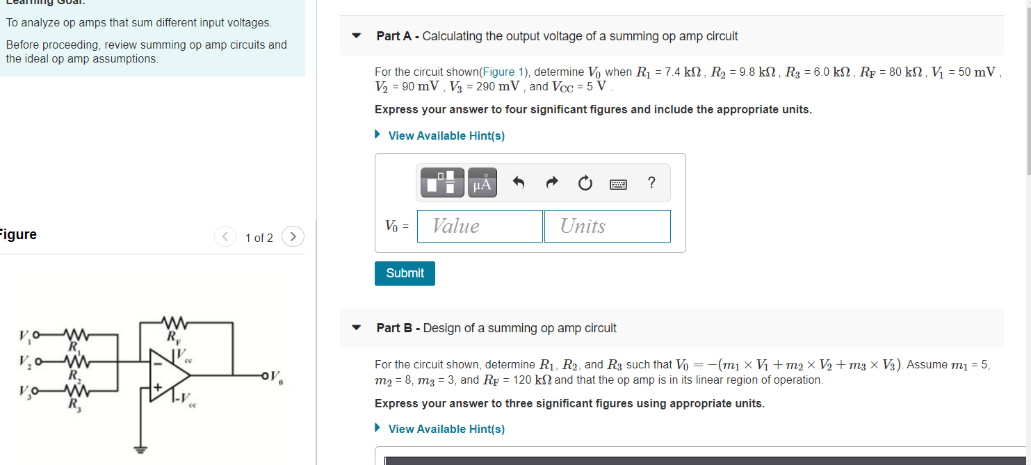 Solved my val. To analyze op amps that sum different input | Chegg.com
