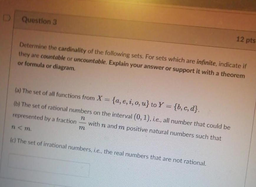 Solved Determine the cardinality of the following sets. For | Chegg.com