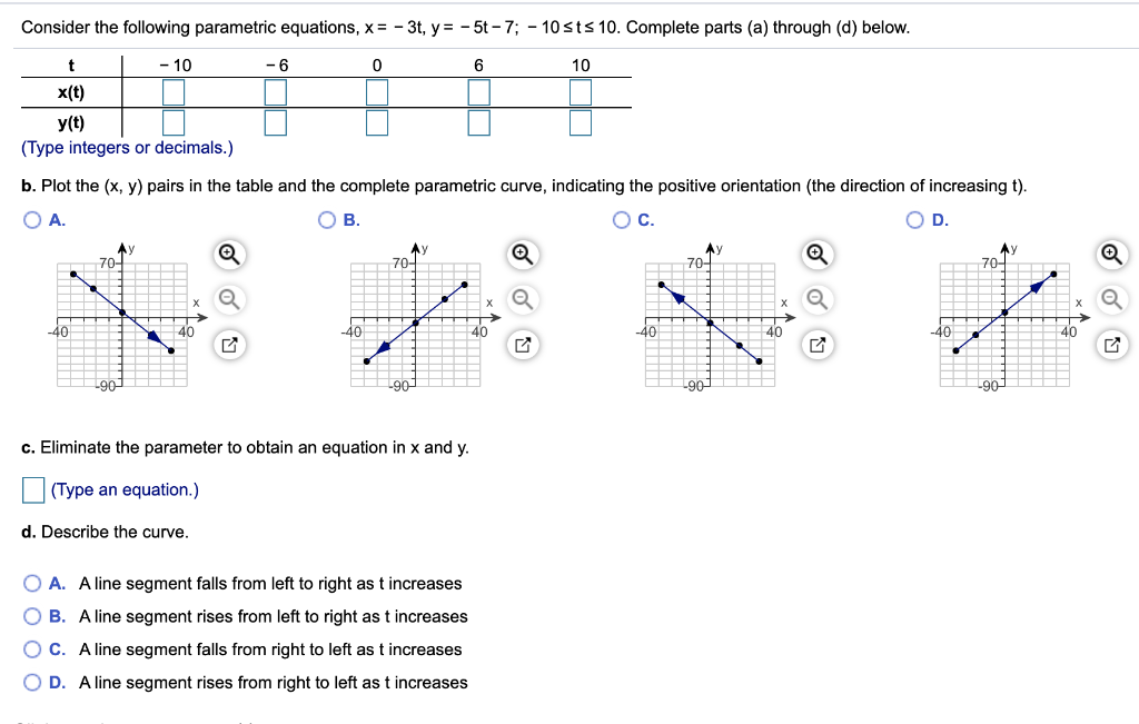 Solved Consider The Following Parametric Equations X 3t