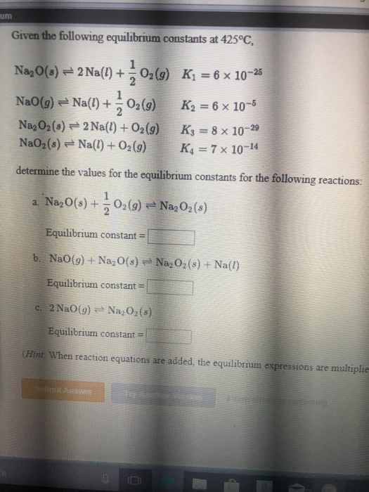 Solved um Given the following equilibrium constants at | Chegg.com