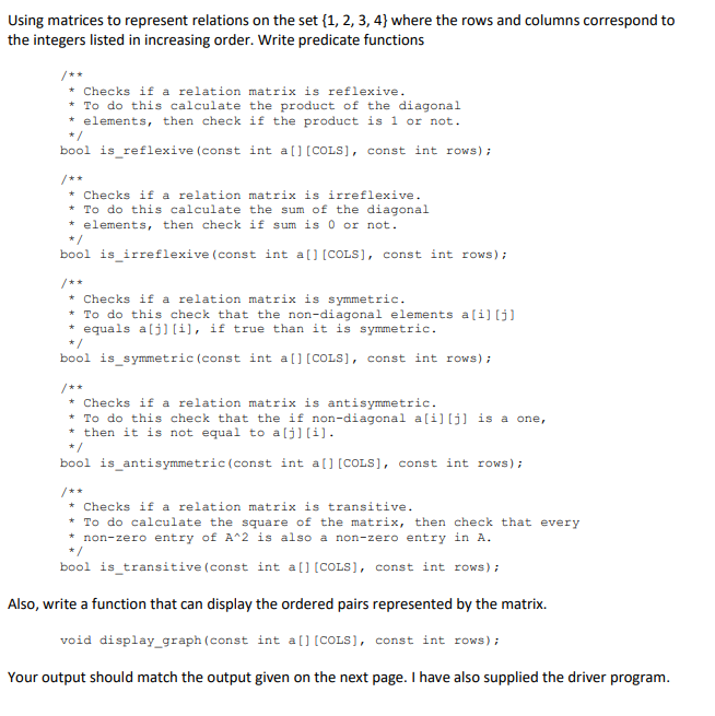 Using matrices to represent relations on the set | Chegg.com
