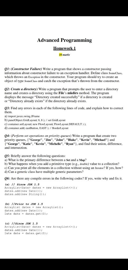 Solved Advanced Programming Homework 1 10 marks Q1: | Chegg.com