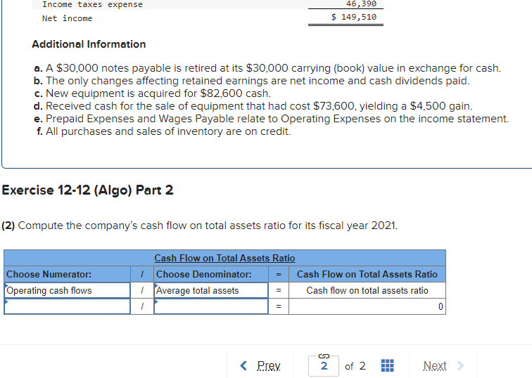 Solved Exercise 12-12 (Algo) Indirect: Preparing statement | Chegg.com