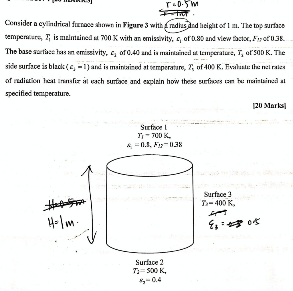 Solved r=0.5m Ft Consider a cylindrical furnace shown in | Chegg.com
