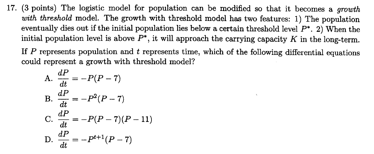 Solved 17. (3 points) The logistic model for population can | Chegg.com