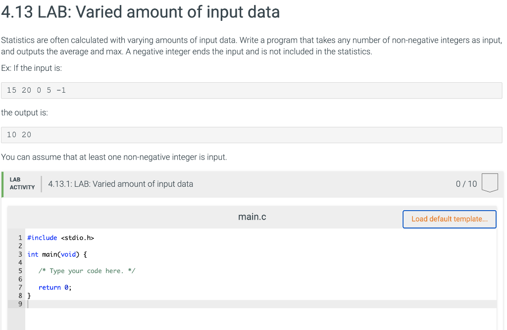 Solved 4 13 Lab Varied Amount Of Input Data Statistics A