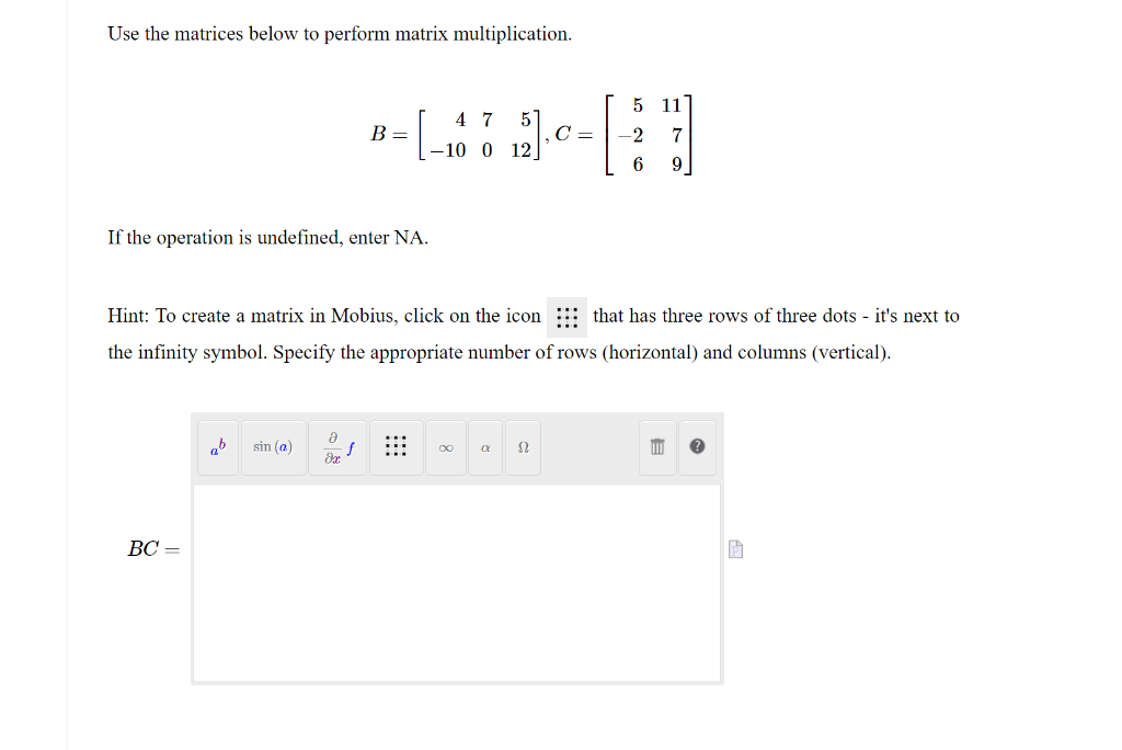 Solved Use the matrices below to perform matrix | Chegg.com
