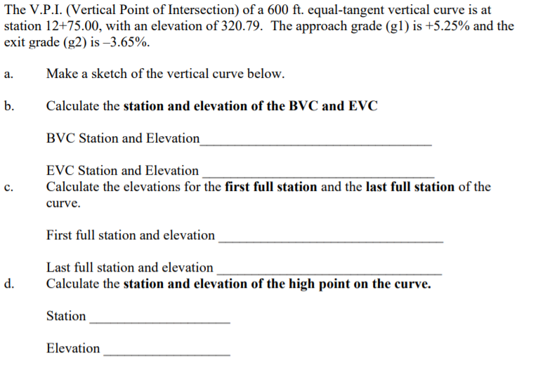 Solved The V.P.I. (Vertical Point of Intersection of a 600 | Chegg.com