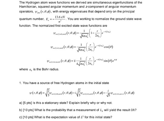 Solved The Hydrogen atom wave functions we derived are | Chegg.com