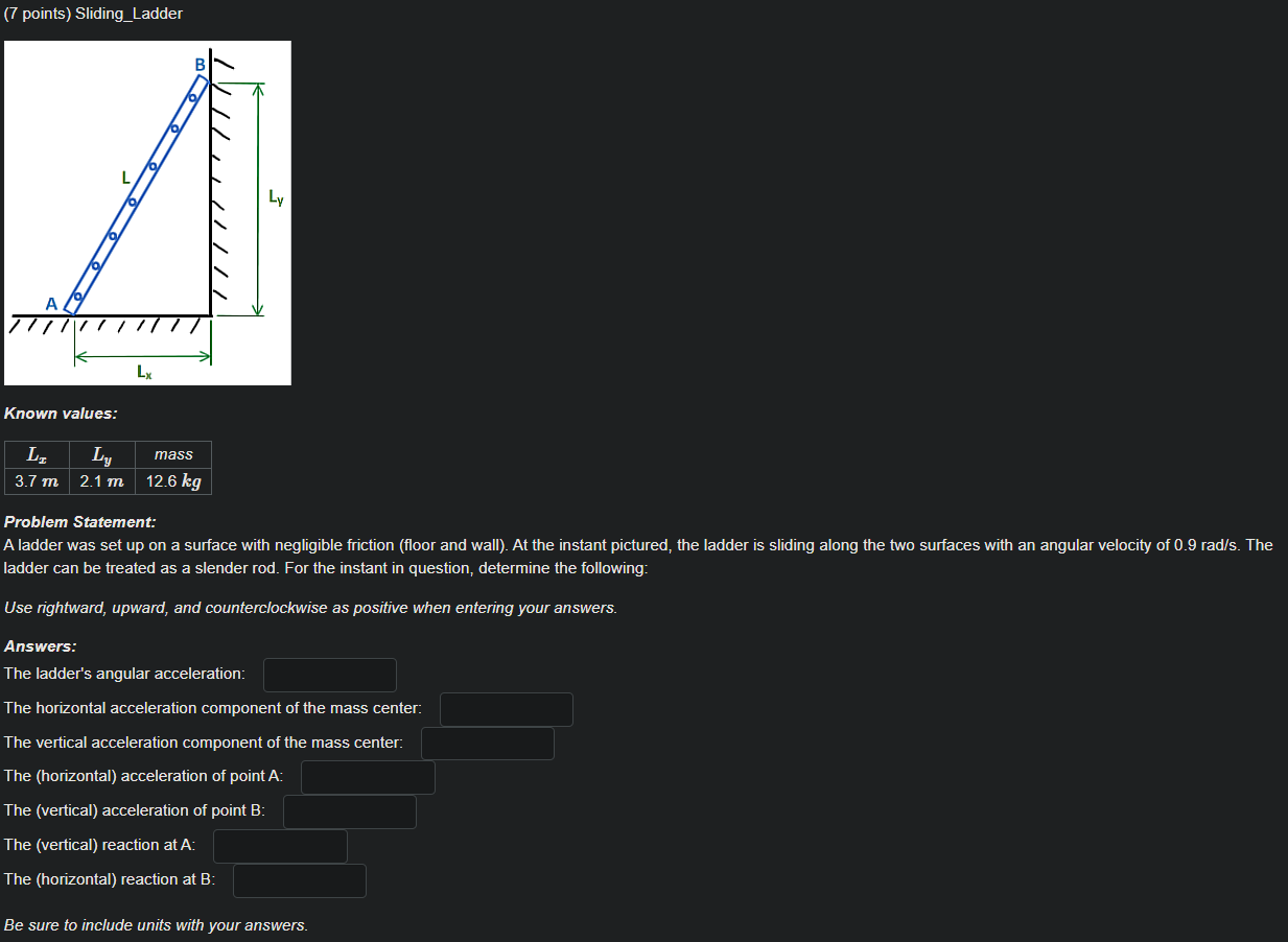Solved (7 points) Sliding_Ladder Known values: | Chegg.com