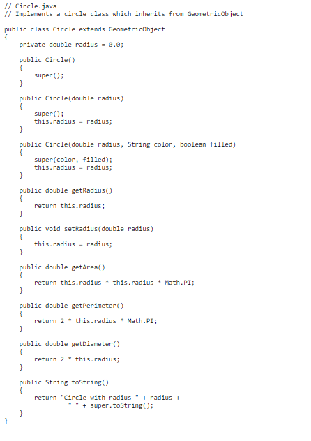 Solved Need to use GeometricObject.java, Circle.java, and | Chegg.com