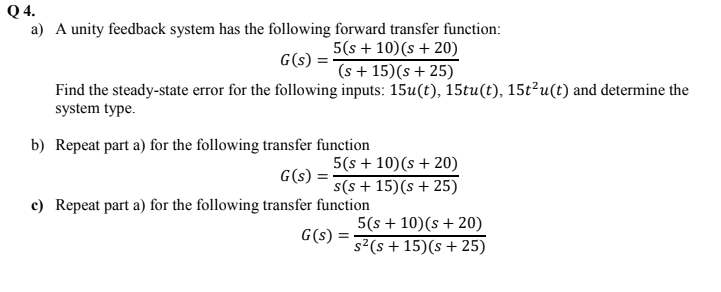 Solved Q4. a) A unity feedback system has the following | Chegg.com