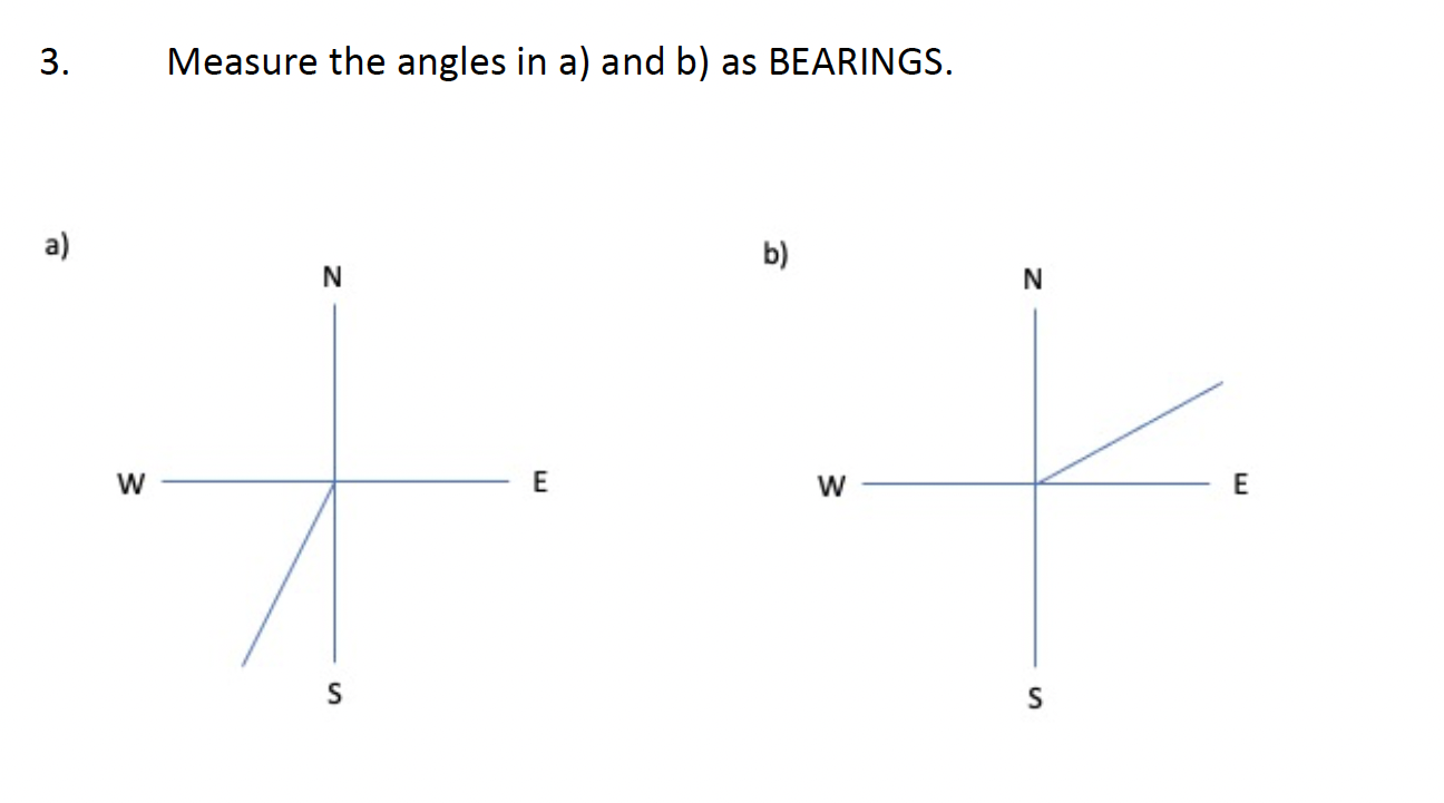 Solved 3 . Measure the angles in a) and b) as BEARINGS. a) | Chegg.com