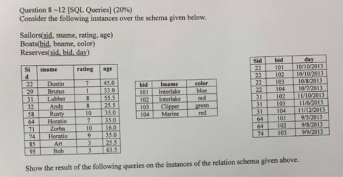 Solved 10. Query 3: SELECT S.sname FROM Sailors S WHERE NOT | Chegg.com