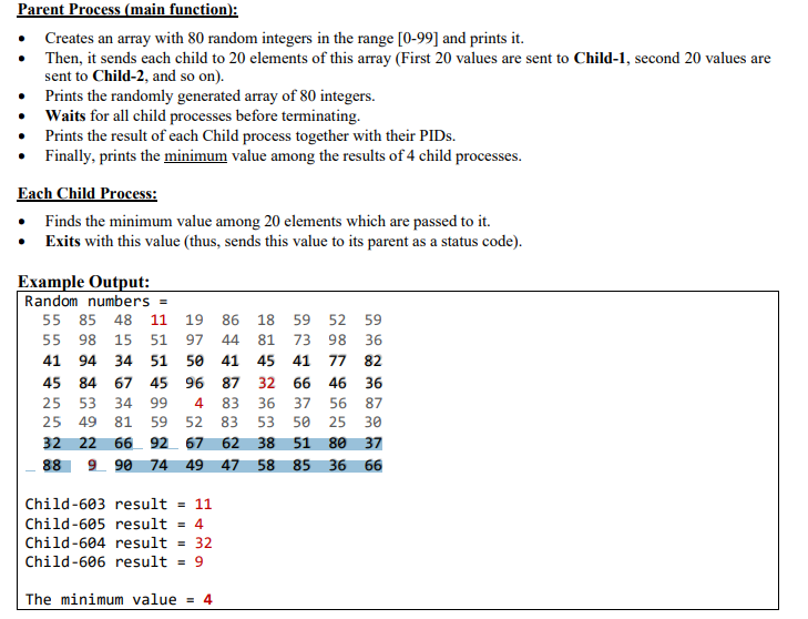 Solved Parent Process (main function): • Creates an array | Chegg.com