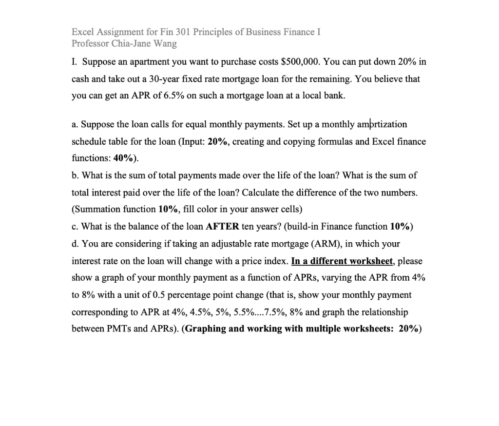 Excel Assignment for Fin 301 Principles of Business | Chegg.com