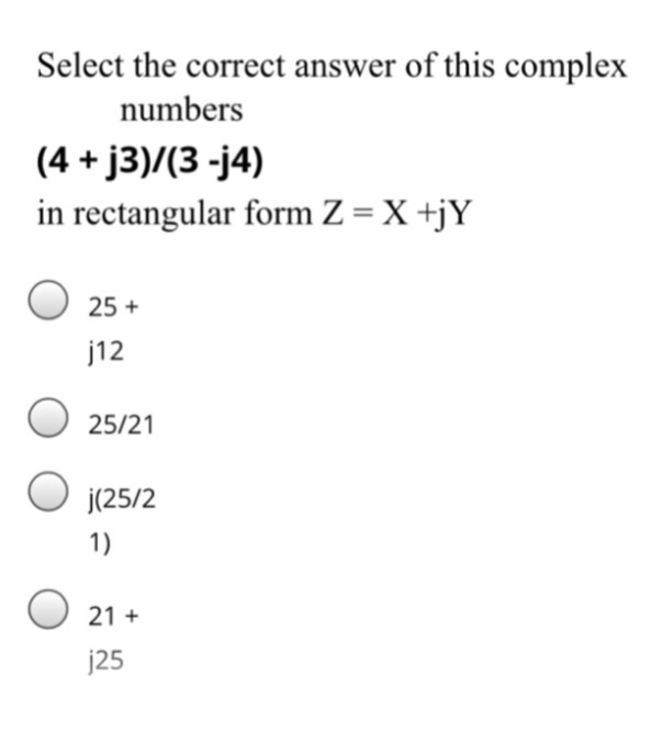 Solved Select the correct answer of this complex numbers | Chegg.com