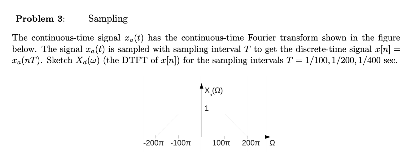 Solved Problem 3: Sampling The continuous-time signal xa(t) | Chegg.com