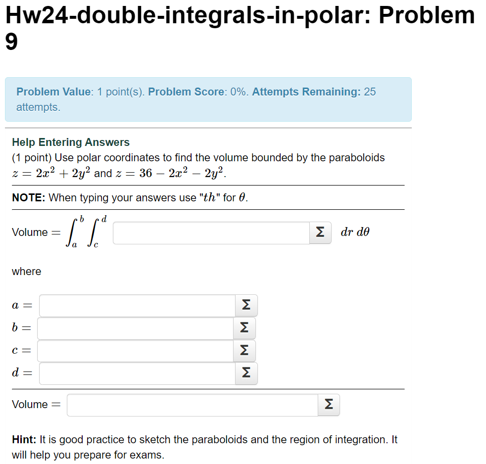 Solved Hw24-double-integrals-in-polar: Problem Problem | Chegg.com
