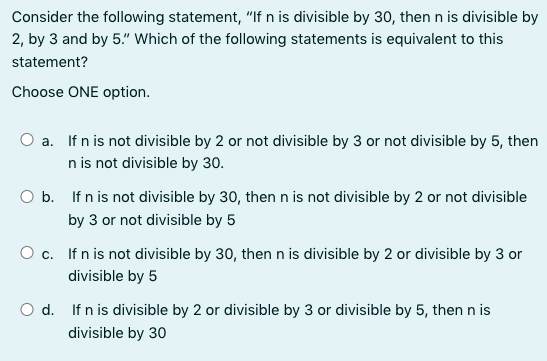 Solved Consider the following statement, "If n is divisible | Chegg.com