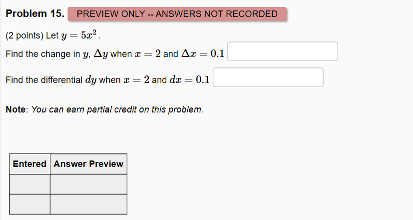 Solved Problem 15. PREVIEW ONLY -- ANSWERS NOT RECORDED (2 | Chegg.com