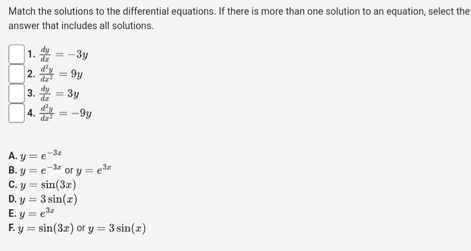 Solved Match the solutions to the differential equations. If | Chegg.com