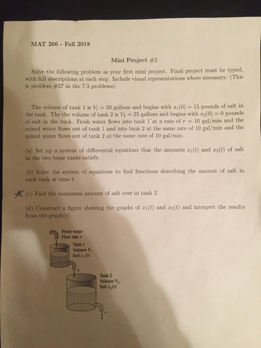 MAT 266 Fall 2018 Mini Project #2 Solve the following | Chegg.com