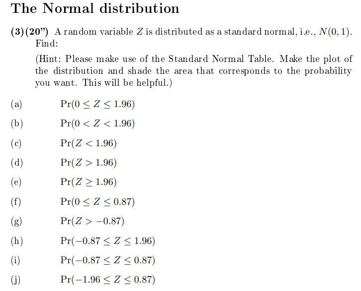 Solved The Normal distribution (3)(20") A random variable Z | Chegg.com