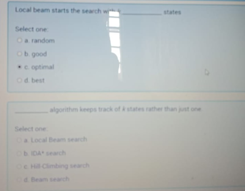 Solved Local beam starts the search w Select one a random | Chegg.com