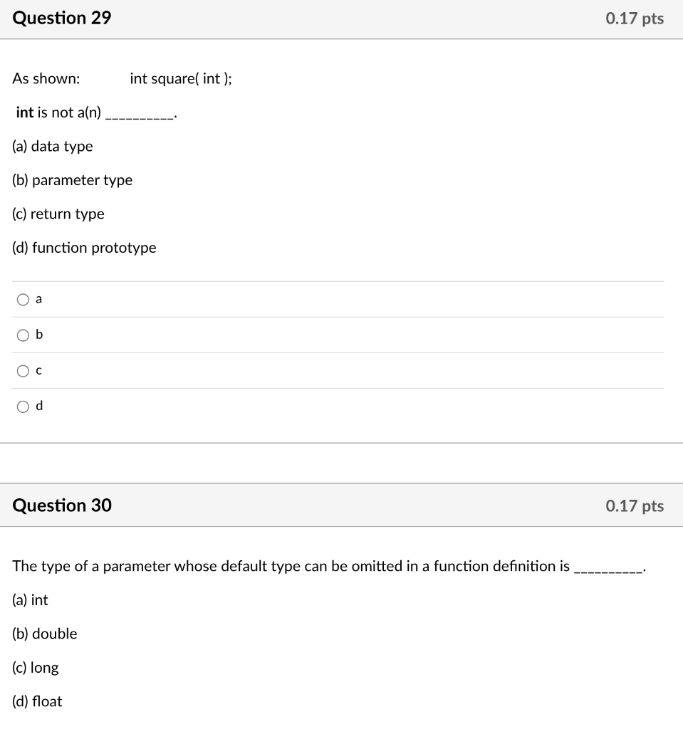 Solved As shown: int square( int ); int is not a(n) (a) | Chegg.com