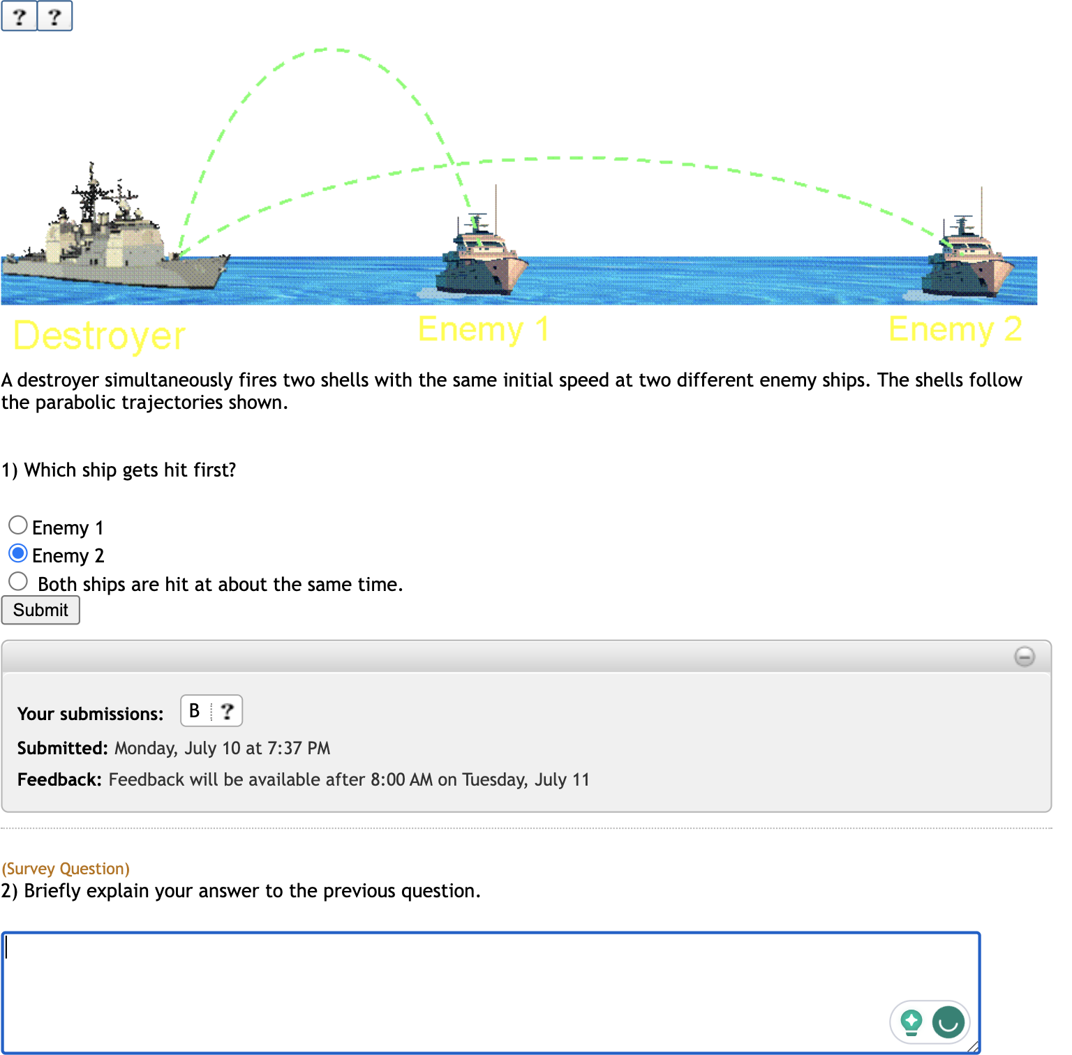 Solved A destroyer simultaneously fires two shells with the | Chegg.com