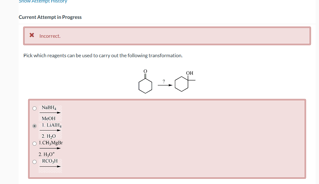 Solved Current Attempt in Progress | Pick which reagents can | Chegg.com