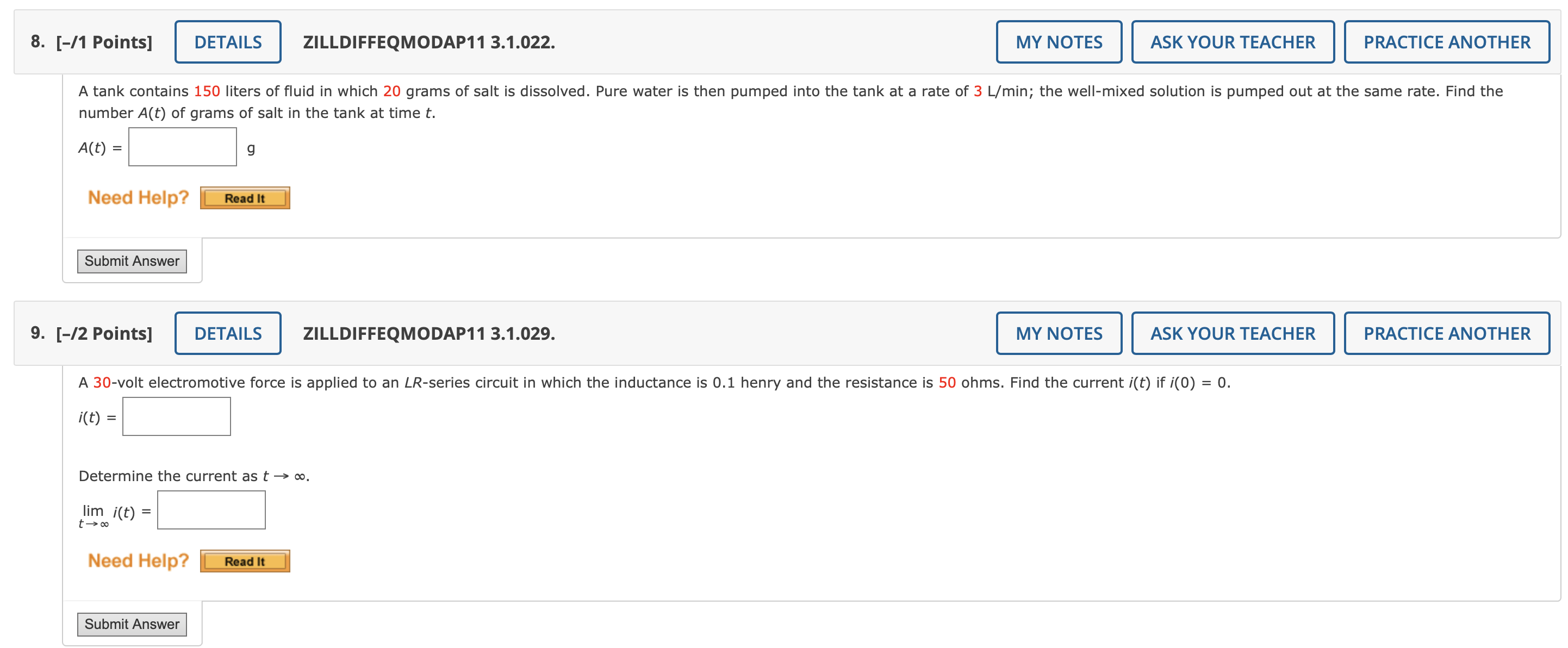 Solved [-/1 Points] ZILLDIFFEQMODAP11 3.1.022. number A(t) | Chegg.com