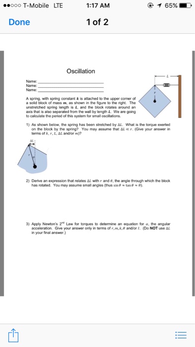 Solved ooo T-Mobile LTE 1:17 AM @イ65%. , Done 1 of 2 | Chegg.com