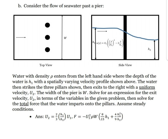 Solved b. Consider the flow of seawater past a pier: 5)=u((- | Chegg.com